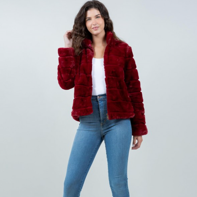 Mallory Faux Fur Jacket | Wine – Bridgette & Main